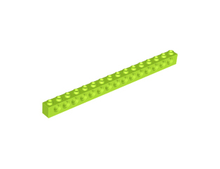 Technic, Brick 1 x 16 with Holes, Lime (3703 / 6132379)