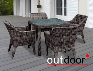Комплект мебели из ротанга OUTDOOR Фиджи (стол, 4 стула), узкое плетение, коричневый
