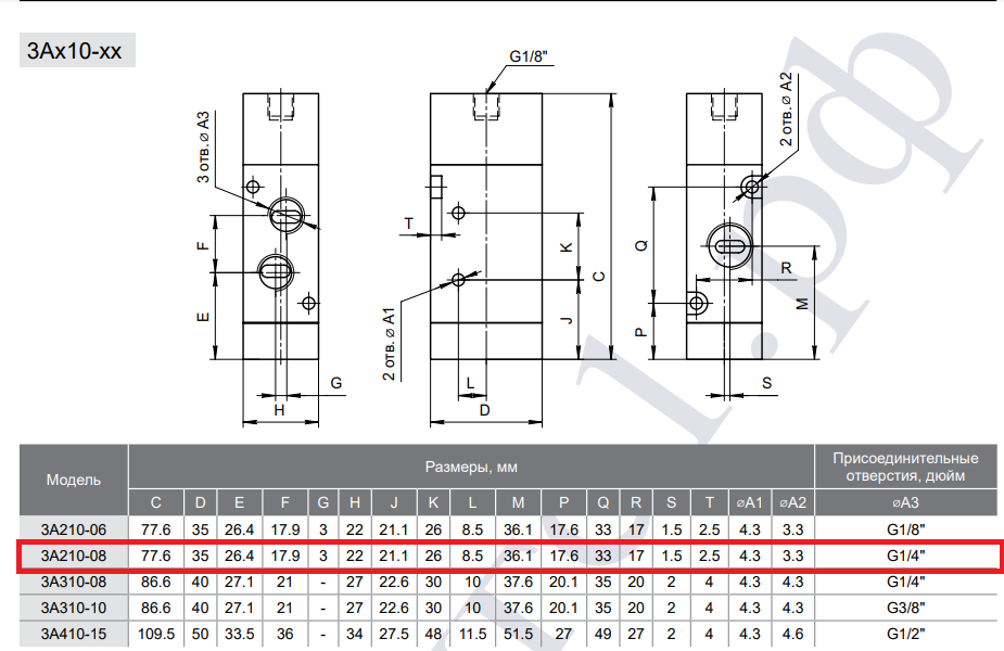 Пневмораспределителm с пневмоуправлением 3A210-08