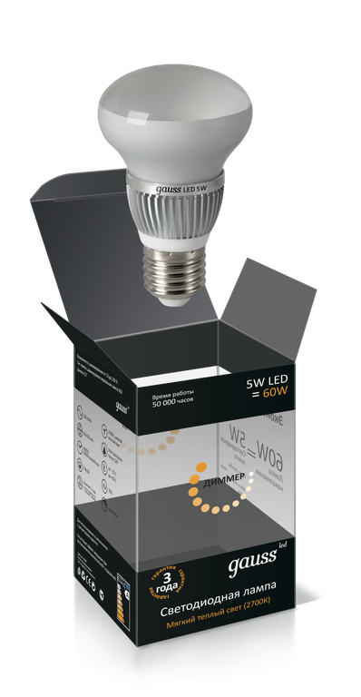 Зеркальные LED лампы Е14/Е27 - Gauss LED R63 5w 827 E27 Dimmable купить ...