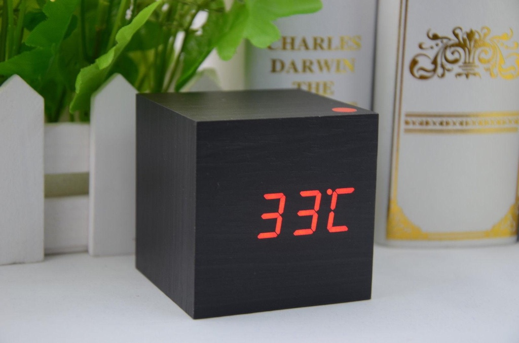 Настольный будильник, СВЕТОДИОДНЫЕ ДЕРЕВЯННЫЕ ЧАСЫ "КУБИК" (Wooden Cube ...