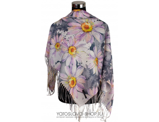 Серый платок из вискозы с розовыми ромашками купить в интернет-магазине ...